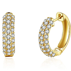 Bold CZ Hoops Small Thick Pave Huggies | 18K Gold Vermeil | Mini Wide Hoops CZ Gold Earrings for Women 15mm