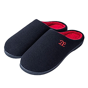 DL Mens Memory Foam Slippers Slip on, Comfy House Slippers For Mens Indoor Outdoor, Cozy Men's Bedroom Slippers Warm Soft Flannel Lining Closed Toe Man Slippers Size 11-12 Black Red