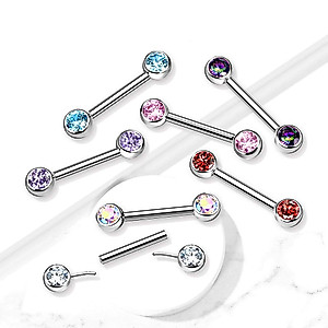 Pierced Owl 14G Implant Grade Titanium Threadless Push-in Bezel Set CZ Crystal Nipple Barbells, Sold as a Pair (Vitrail Medium, 14mm (9/16"))