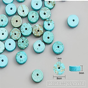 SUNNYCLUE 1 Box 122Pcs Gemstone Heishi Beads Natural Howlite Bead Flat Round Beads 8mm Beaded Disc Stone Loose Spacer Beads for Jewelry Making Beading Kit Turquoise Color Bracelet Necklace Supplies