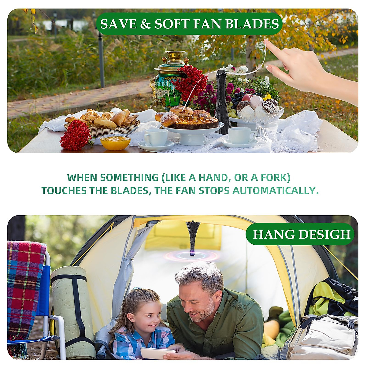 MASUCVE Fly Fans for Tables Rechargeable, Fly Fans for Outdoor Tables, 1800mah Large Capacity Fly Table Fans with Soft Blades, Food Fans, USB Table Top Fly Spinner Rechargeable, 4PCS