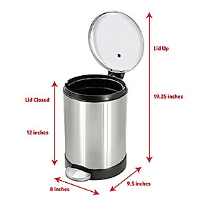 Glad Small Trash Can, 1.2 Gallon | Round Stainless Steel Garbage Bin with Soft Close Lid & Step Foot Pedal | Metal Waste Basket with Removable Inner Bucket, Stainless