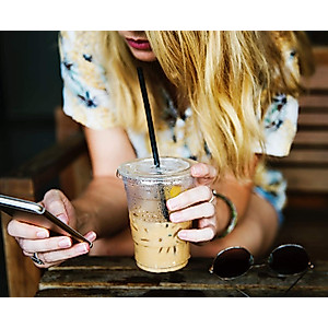 TashiBox Plastic Cups with Flat Lids 100 Sets 16 oz , Clear Crystal drink cups with lids