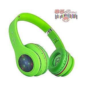 Kids Bluetooth Headphones,LED Light Up Wireless/Wired Headset,85 dB Volume Limiting Foldable Headphones,Built-in Mic,Support FM Radio/Micro SD/TF,for Phone/Tablet/Pad/PC/Kindle/Laptop/TV(Green)
