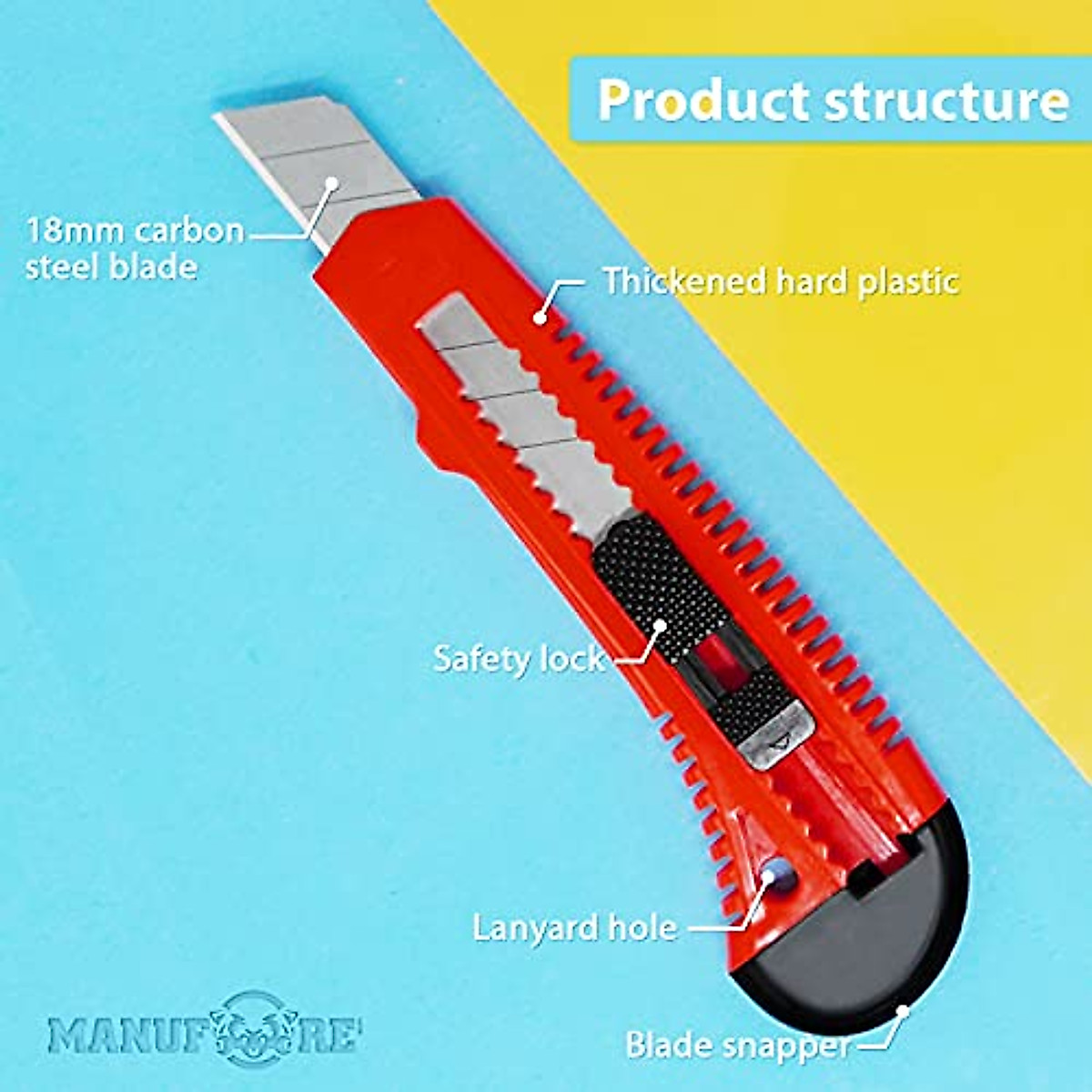 MANUFORE 18mm Snap-Off Knife Retractable Utility Knife Box Cutter Knife for Cutting Paper, Carpet, Cardboard(3 Pack)