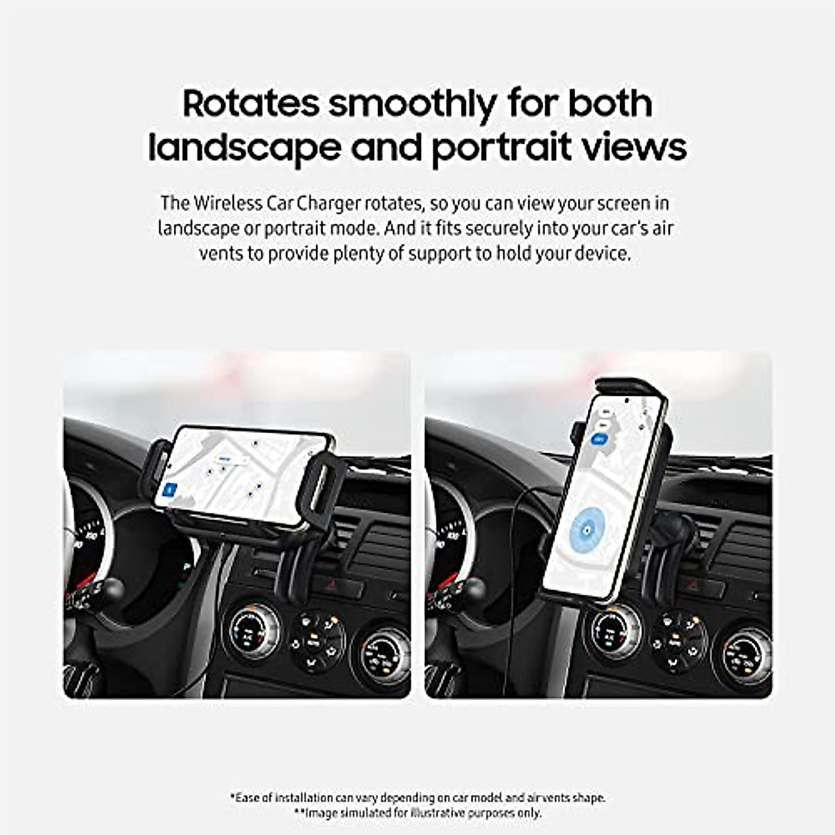 SAMSUNG Wireless Car Charger Fast Charge (2022), Universally Compatible with Qi Enabled Phones in Vehicle - Retail Packaging - Black