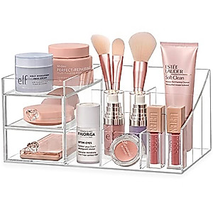 HBlife Clear Acrylic Makeup Organizer, 11.2X6.9X5.6 Inches Large Skincare Organizers and Storage 7 Compartments Cosmetic Organizer for Vanity Bathroom