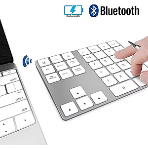 HoRiMe Bluetooth Number Pad, Rechargeable Wireless Numeric Keypad Slim 34-Keys Aluminum Number Keypad External Data Entry Compatible for Laptop