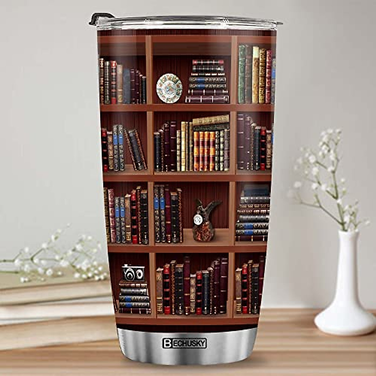 BECHUSKY Bookshelf Tumbler Library Bookshelf Tumbler Book Lover Tumbler Librarian Reading Book Bookish Gift For Friends Readers Bookworm Men Women His Her On Birthday Christmas Anniversary Holiday