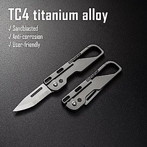 KeyUnity KK09 EDC Folding Knife-Titanium Pocket Utility Knife with Carabiner for Everyday Carry