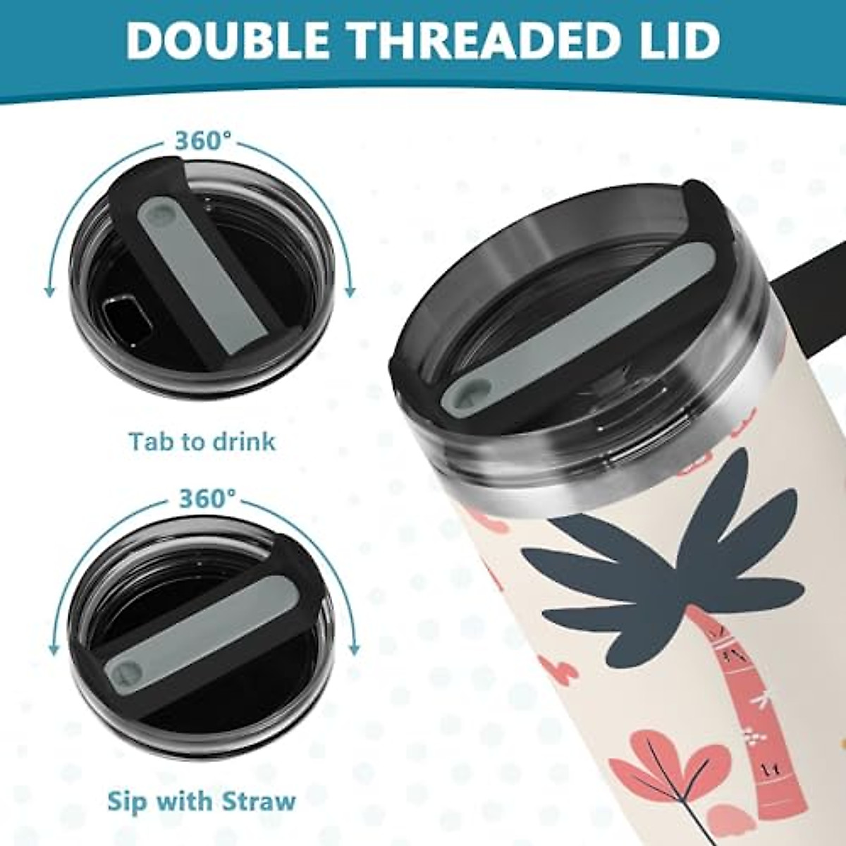 FRCSDIY Cartoon Elephant Insulated Tumbler with Handle and Straw Lid,30oz Leakproof Stainless Steel Cup BPA-Free Water Bottle