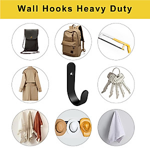 JUGEFORNI Wall Hooks for Hanging, Metal Coat Hooks for Wall, Heavy Duty Wall Hook with Screw, 10pcs Black Hooks for Hanging Coats, Towel, Backpack, Key, Bag, Coffee Cup