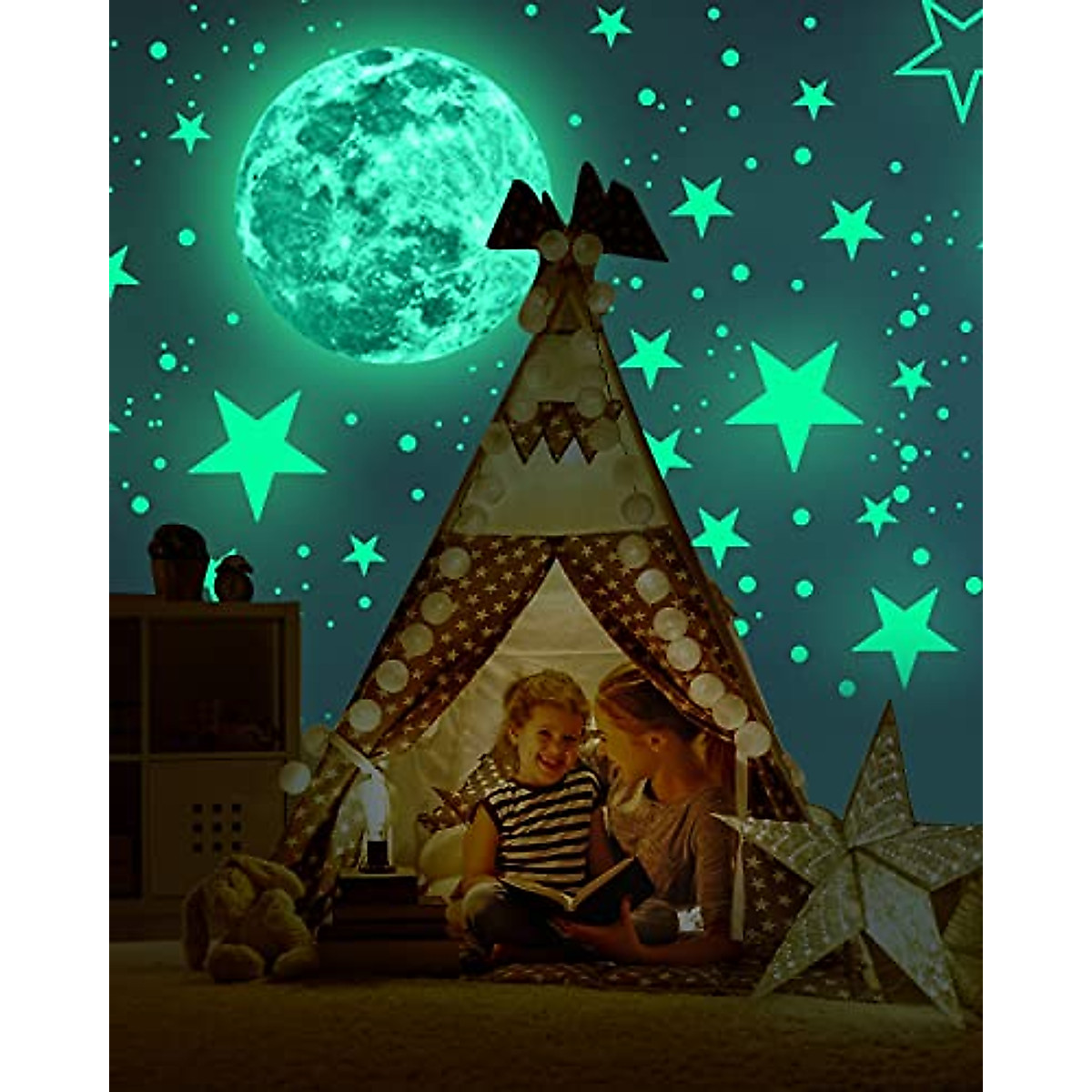 Glow in The Dark Stars Wall Stickers,Glowing Stars for Ceiling and Wall Decals,435 Pcs,Ceiling Stars Glow in The Dark,Perfect for Kids Bedding Room,Play Room,Living Room,Wall Decorations,Baby Room Decor,Best Birthday Gift（Green）