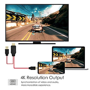 Kkf USB Type C to 4K HDMI Cable Adapter 6FT | High Speed HDMI Cables, 4K @ 30Hz, Ultra HD, Mobile Phone to TV Mirror Cable | for Laptop, Monitor, Fire TV (Type A Port only for Charging) (red)