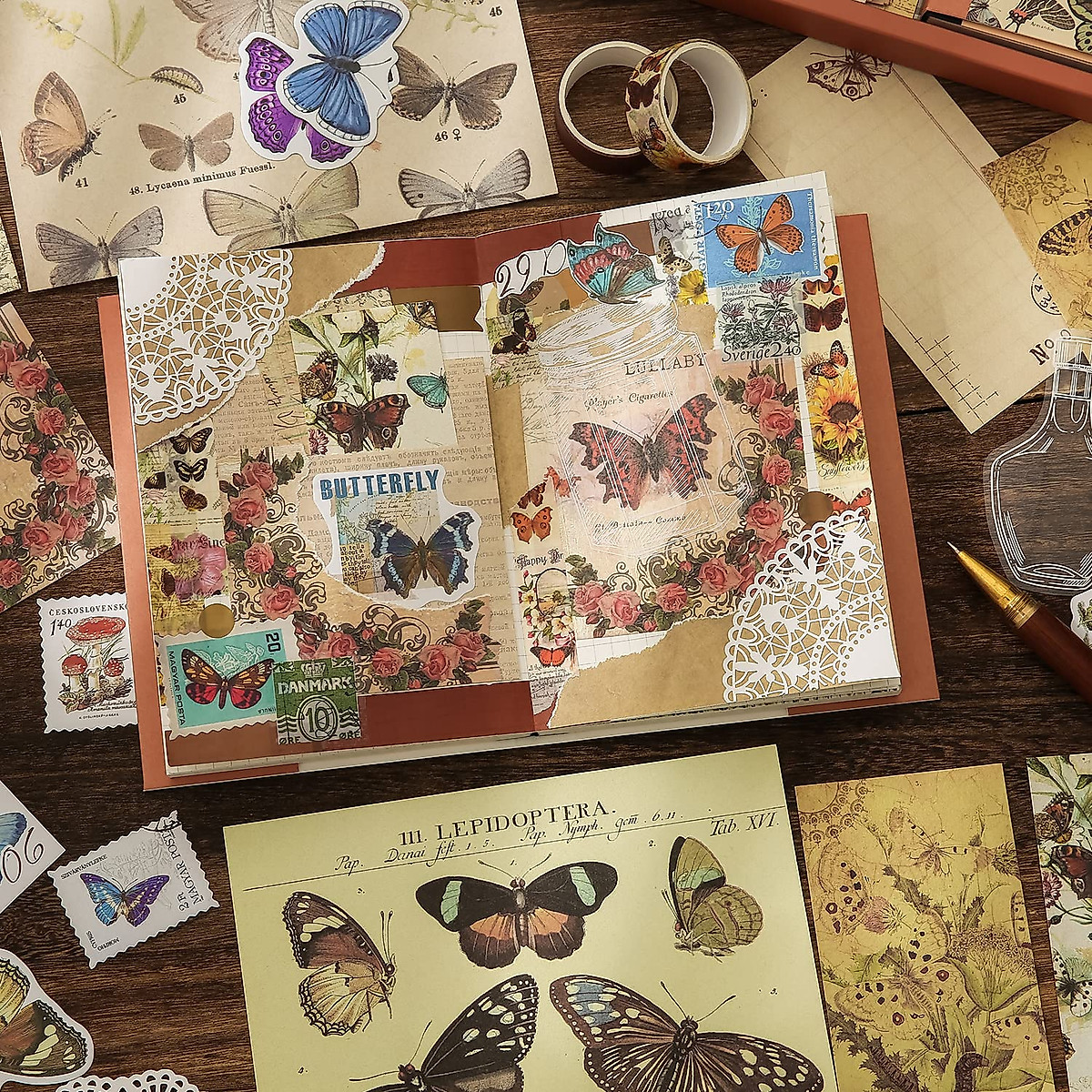 emmoolife Vintage Aesthetic Scrapbooking Supplies Kit, Flowers Botanical Bullet Junk Journal Kit with Journaling Supplies, Tweezers, A6 Grid Notebook,Stationery,Sticker, Birthday Craft Gift for Adult