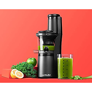nutribullet Slow Juicer, Slow Masticating Juicer Machine, Easy to Clean, Quiet Motor & Reverse Function, BPA-Free, Cold Press Juicer with Brush, 150 Watts, Charcoal Black, NBJ50300