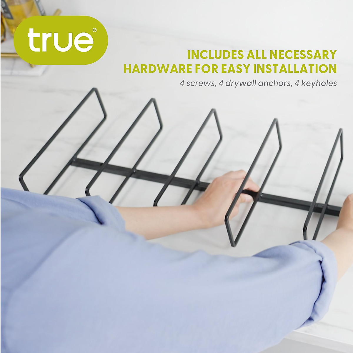 True Align Wall-Mounted Wine Rack, Black Wrought Iron, Minimalist Modern Wine Display, Alcohol Storage Solution, Holds Nine Standard Wine Bottles, 37.75" x 9.75"