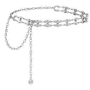 Amaxiu Women Rhinestone Chain Belt, Crystal Link Belt Metal Dress Belt Adjustable Skinny Waist Chain Belt(Silver)