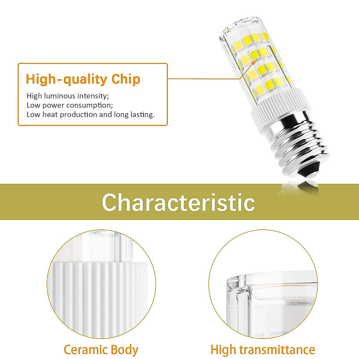 DiCUNO E17 LED Bulb, Appliance Bulbs, Microwave Oven, Stovetop Light, 4W 400lm, Daylight White 6000K, Non-dimmable 40w Equivalent Replacement for Incandescent Bulb, 2-Pack