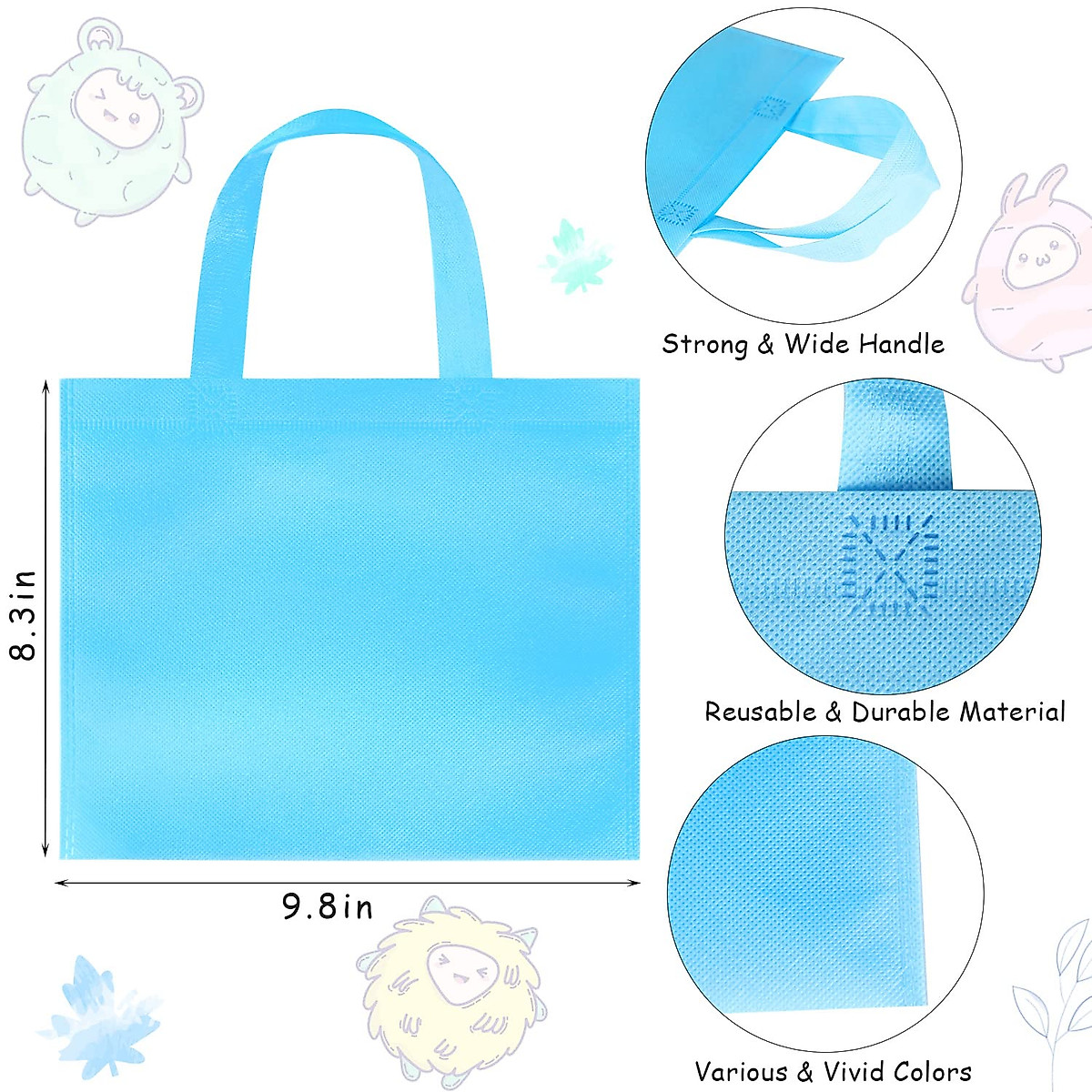 GITMIWS 30 Pack Non Woven Party Favor Bags, 9.8'' Small Reusable Kids Tote Bags with Handles, Rainbow Party Favor Goodie Bags for Kids Birthday