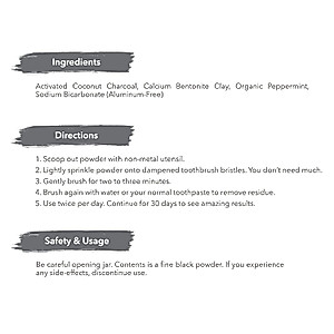 Activated Charcoal Powder with Bamboo Toothbrush for Teeth Whitening | Made in USA | Teeth Stain Remover | Safe for Gums & Enamel | Natural Toothpaste with Vegan Coconut Charcoal & Bentonite Clay