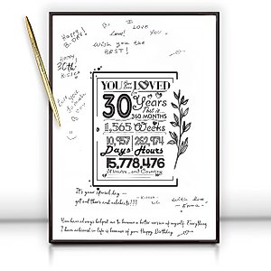 DOUBLESHOOT Black Frame Sign Poster 30th Birthday Decorations for Men Women 12"x16"- 30 Birthday Party Favors, Guest Book Alternative – with Pen & Wall Hanger, Dirty 30 Gifts for Him Her