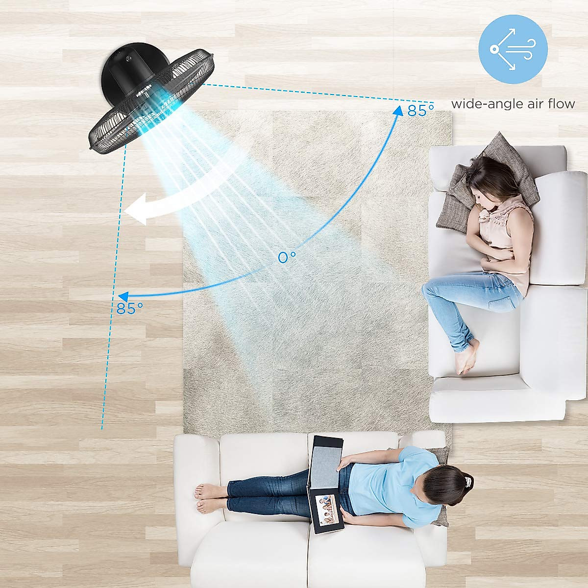 PELONIS 18" Quiet Oscillating Pedestal Fan with LED Display, Remote Control, 3 Speeds and Modes, 7.5h Programmed Timer for Home and Office, Glossy Black