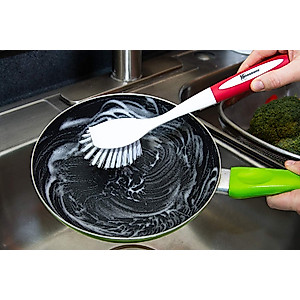 SPOGEARS Dish Brush 3 Pack - Dish Scrubber Brush with Built-in Scraper - Kitchen Brush for Dishes - Kitchen Scrub Brush with Grip Friendly Handle - Dish Cleaning Brush