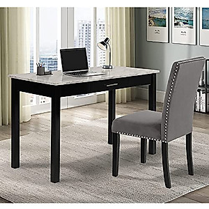 New Classic Furniture Celeste Faux Marble Writing Table Desk for Home Office, White/Gray with Black Base