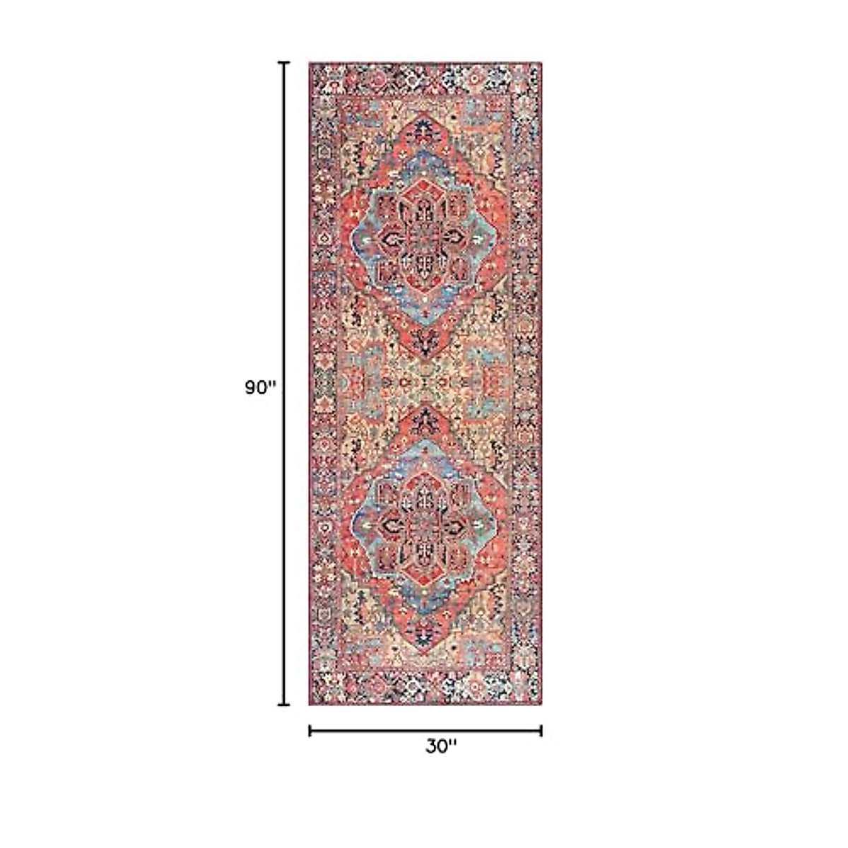 Livabliss Reeta Printed Medallion Runner Area Rug,2'6" x 7'6",Bright Red/Wheat