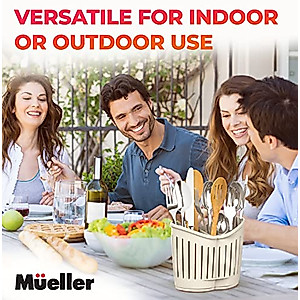 Mueller Kitchen Utensil Holder, Heavy Duty Flatware Drying Basket with Two Compartments, Non-Slip Base and Removable Divider for Easy Cleaning, European Made Countertop Drying Rack, Beige