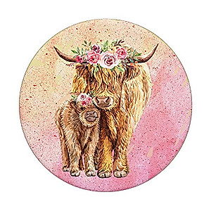 Cute Scottish Highland Cow Calf For Mom Animal Lover Retro PopSockets Swappable PopGrip