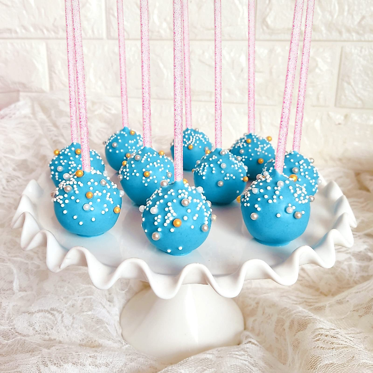 hapray 50-PCS Pink Glitter Plastic Swizzle Sticks, Crystal Cake Pops, Cocktail Coffee Drink Stirrers, Lolipop Stick, for Valentines Day Party 7.24 Inch