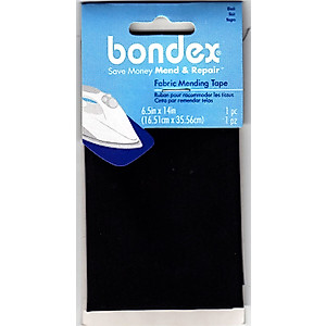 BONDEX 6 1/2" X 14" Black Fabric Iron ON Mending Tape NO SEW, Repair,Clothing