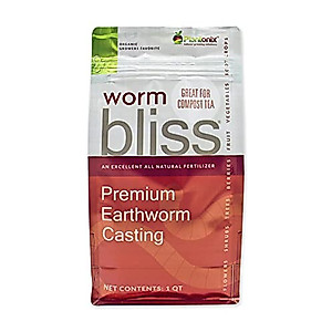Worm Bliss - Pure Organic Earthworm Castings - All Natural Plant Fertilizer and Soil Enhancer - Potting Mix for Plants, Vegetables, Flowers, and Indoor and Outdoor Gardens (1 Quart)