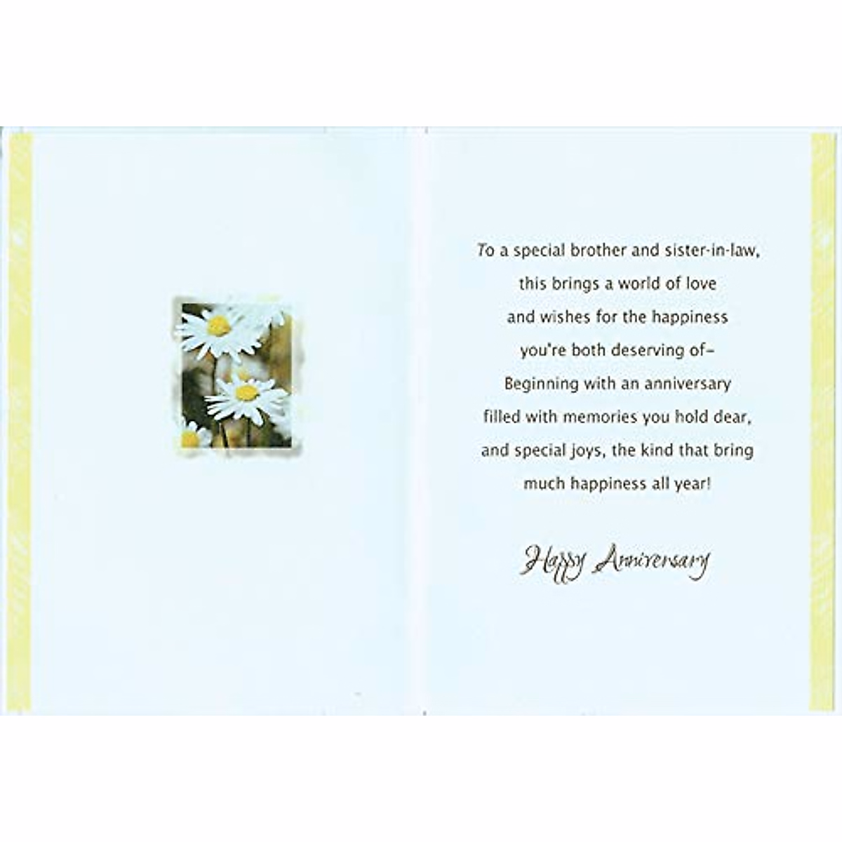 Designer Greetings Daisies in Gold Foil Frame with Vertical Yellow Panels Wedding Anniversary Congratulations Card for Brother and Sister-in-Law