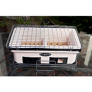 Fire Sense 60450 Yakatori Internal Grates Charcoal Chrome Cooking Grill Japanese Table BBQ Handmade Using Clay Adjustable Ventilation For Outdoor Barbecues Camping Traveling - Large - Tan