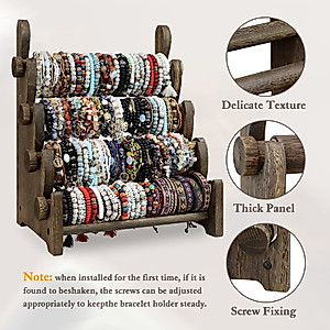 TOPNEW 4 Tier Wooden Bracelet Holder, Bangle Watch Necklace Display Storage Jewelry Holder Stand Display Organizer, Brown 4 Tier Wooden Bracelet Holder