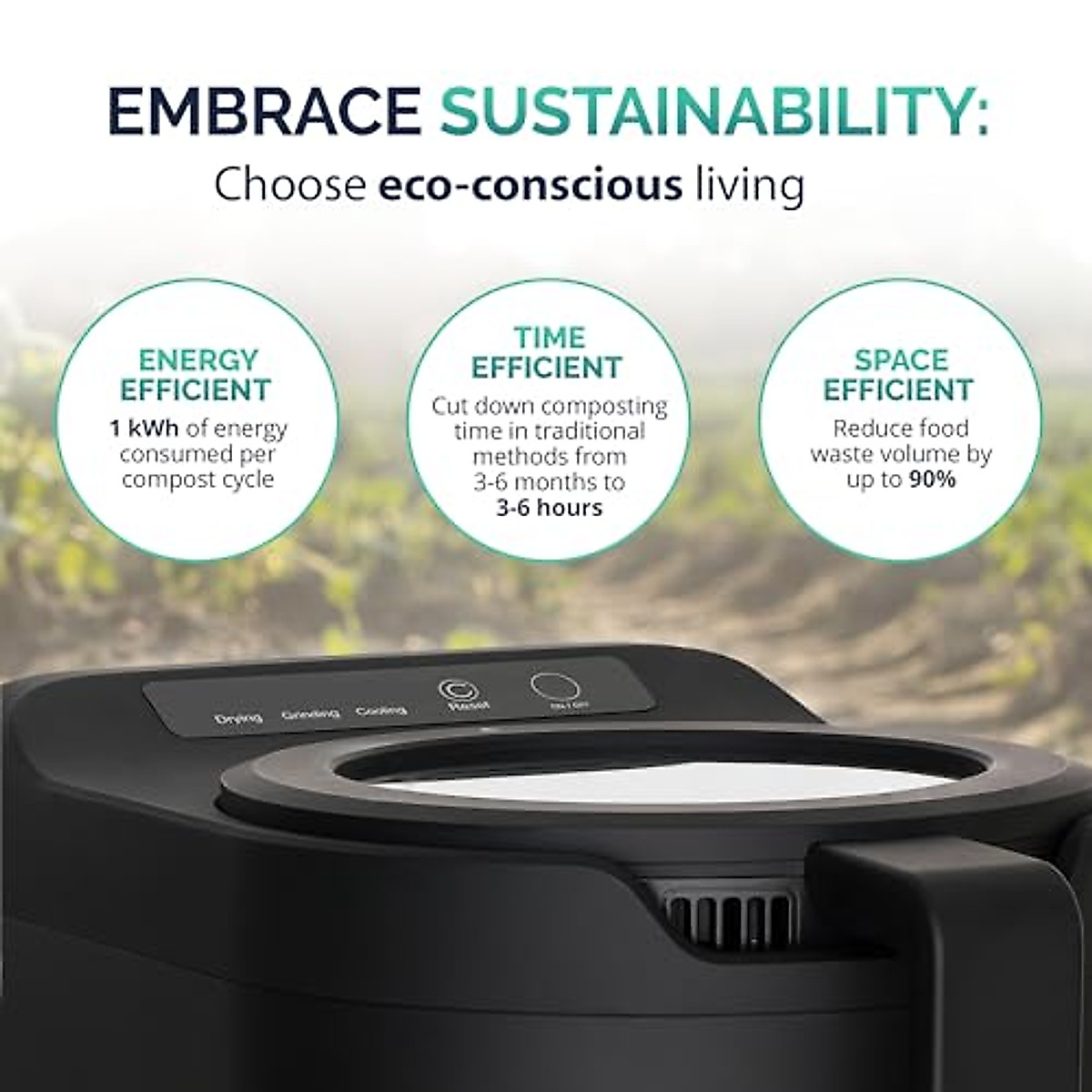 Luma Electric Kitchen Composter, 2.5L Capacity Odorless Countertop Compost Bin with Lid Clear-View Window, Smart Trash Can for Food Disposal, Turn Food Waste into Nutrient-Rich Plant Food