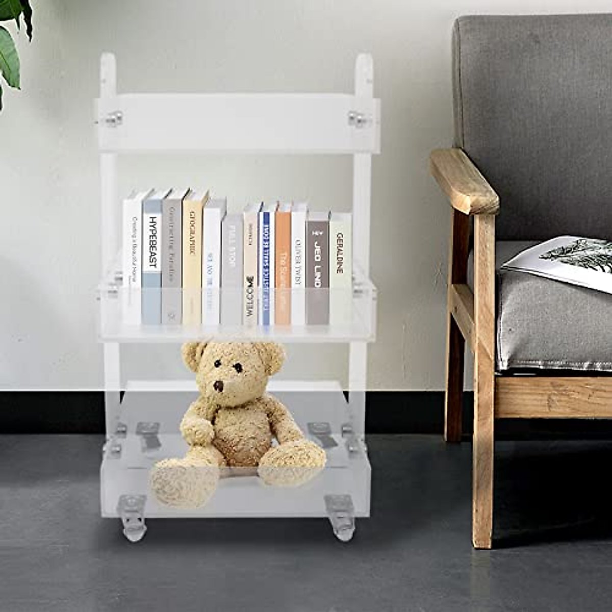 awolsrgiop 3-Tier Kitchen Storage Cart Rolling Utility Rack w/Handle Utility Mobile Shelf Mobile Slide Out Organizer Multi-Purpose Storage Rolling Cart Utility Trolley Cart on Wheels Space Saving