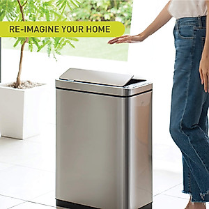 EKO Deluxe Phantom 45 Liter / 11.8 Gallon Touchless Motion Sensor Trash Can, 50 Liter Vertical, Brushed Stainless Steel Finish