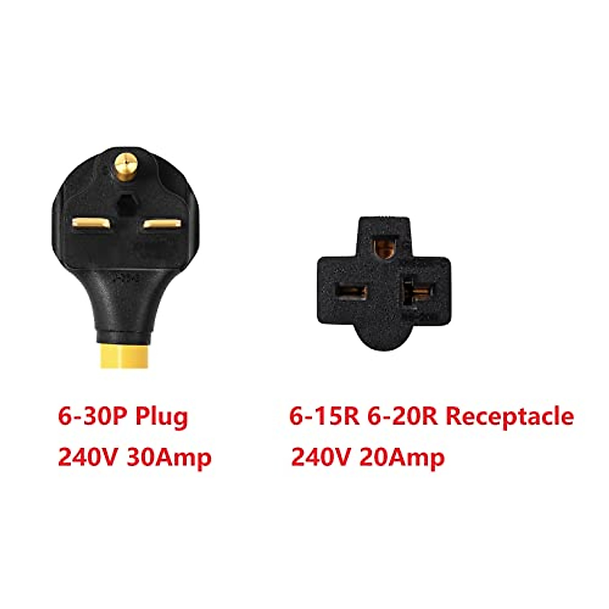 ONETAK NEMA 6-30P to 6-15R 6-20R 240V 30 Amp Prong Male Plug to 20 Amp 3 Prong Female Outlet Receptacle Generator Welder Dryer EV Charger Power Cord Adapter