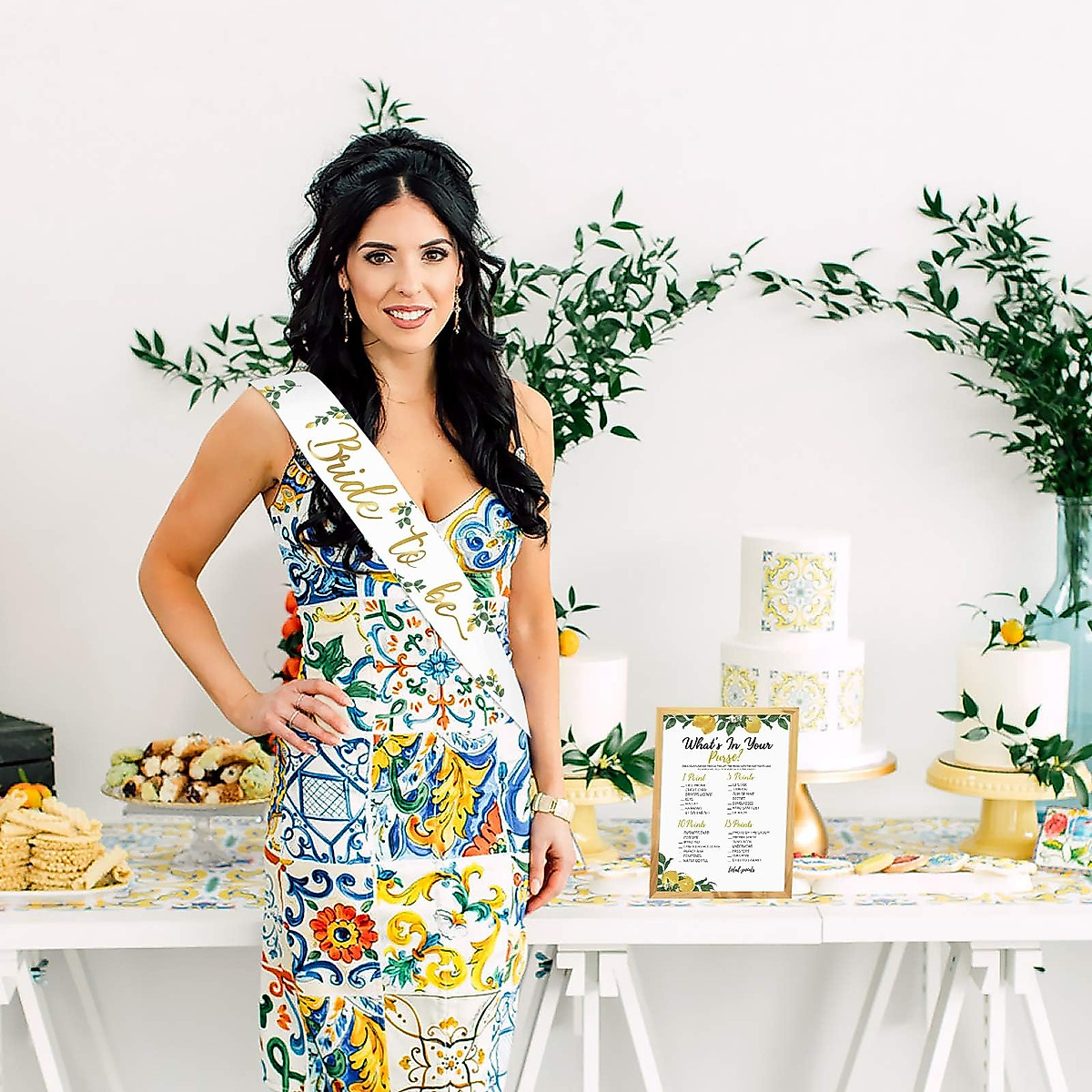 Lemon Bridal Shower Game with Bride to Be Sash-Set of 6 Activities Lemonade Bridal Shower Bachelorette Before Wedding Game for 50 Guests- 300 Cards Total, 50 Per Game, Gold