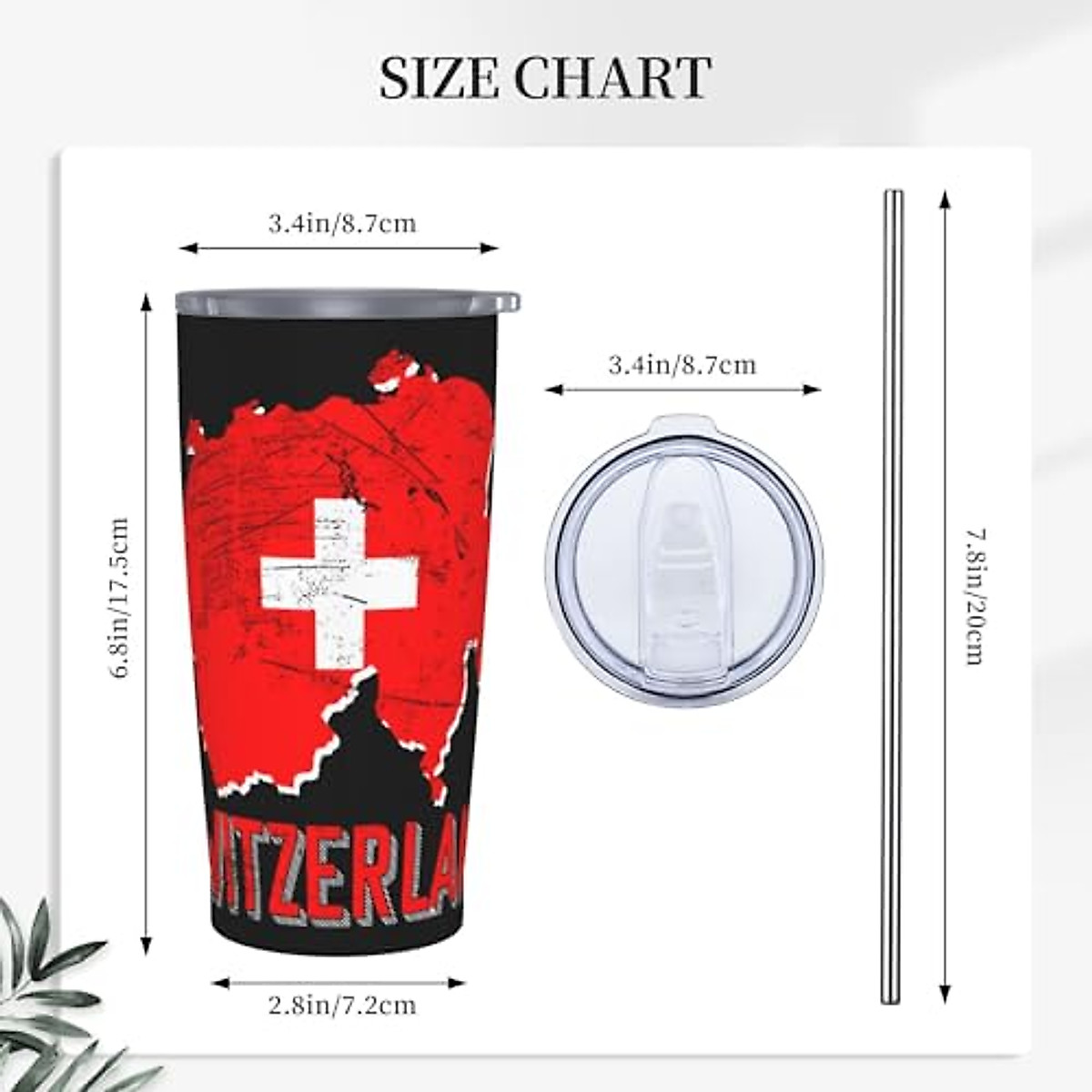 VKKOEWL Switzerland Swiss Flag Map Stainless Steel Insulated Tumbler 20 Oz Travel Water Bottle Coffee Mug Drink Cup With Lid Straw