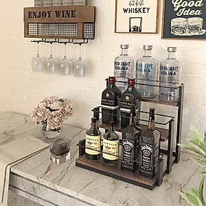 J JACKCUBE DESIGN Coffee Syrup Organizer Rack, Rustic Wood and Metal Wire, 3-Tier 12 Bottles Compartment Display Holder Coffee Station Bar Accessory for Syrup, Wine, Dressing(Black) - MK815A