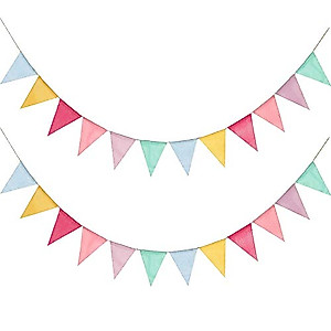 Juland 24 Flags Multicolor Pennant Banner Triangle Flag Bunting for Party Hanging Festivals Decoration Imitated Burlap Pennant Triangle Flags Banner