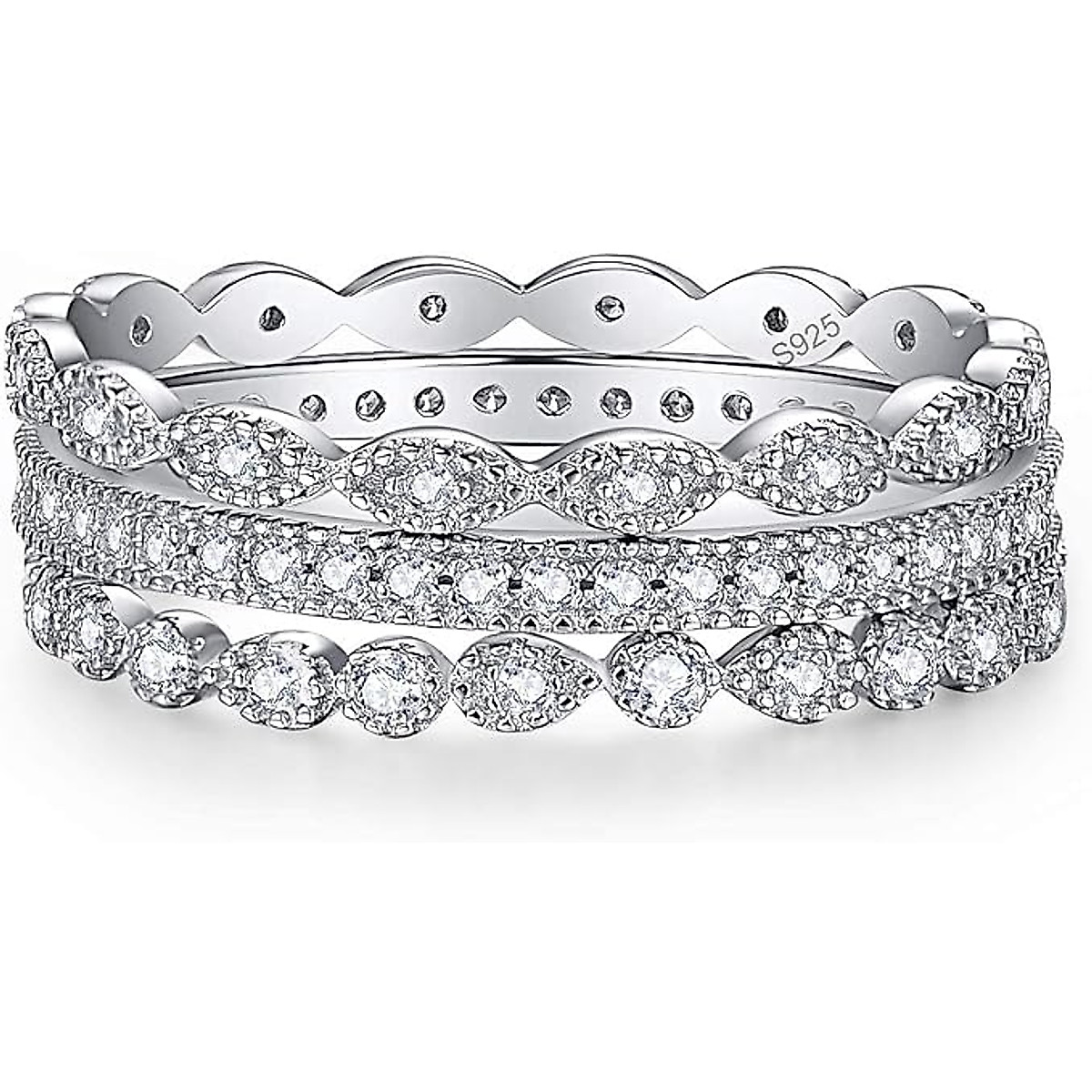 OLIVIASO Women 925 Sterling Silver Rings, Stackable Wedding Bands Rings for Women, Women's Eternity Rings, CZ Promise Rings for Her Size 10