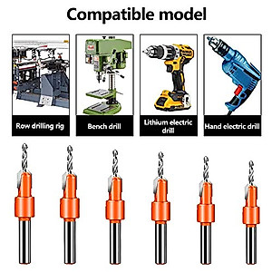 6 PCS Wood Hole Countersink Drill Bit Set with Hex Key Wrench, Hole Drill Bit Timber Screw Hole Cutter for Carpentry Woodworking (Individually Box Packaging)