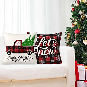 Veilpuo Christmas Pillow Covers 18 x 18 Inch Set of 4 for Christmas Decoration Farmhouse Black and Red Buffalo Plaid Pillow Case for Christmas Home Office Sofa Couch Bed Decoration