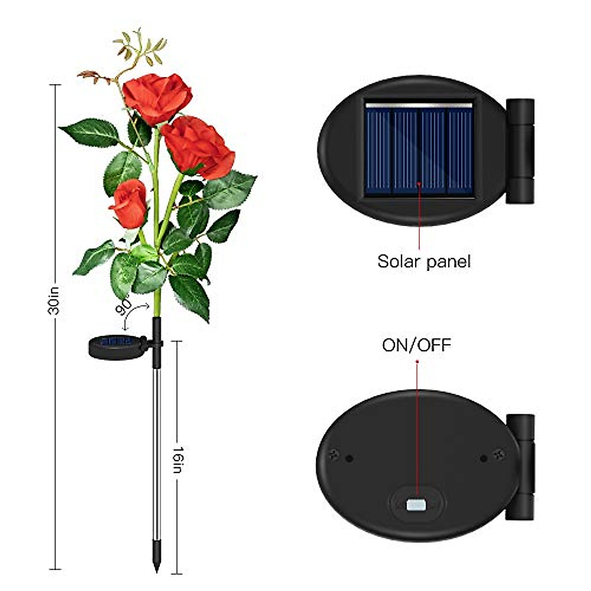 Anordsem Solar Outdoor Lights - 2 Pack Garden Decor Lights Waterproof Solar Garden Lights Red Rose Light for Garden, Patio, Yard, Flowerbed,Pathway Decor